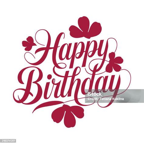 흰색 배경에 빨간 꽃으로 생일 축하합니다 글자 빨간 서예 텍스트 문자의 벡터 일러스트 레이 션 0명에 대한 스톡 벡터 아트 및 기타 이미지 Istock