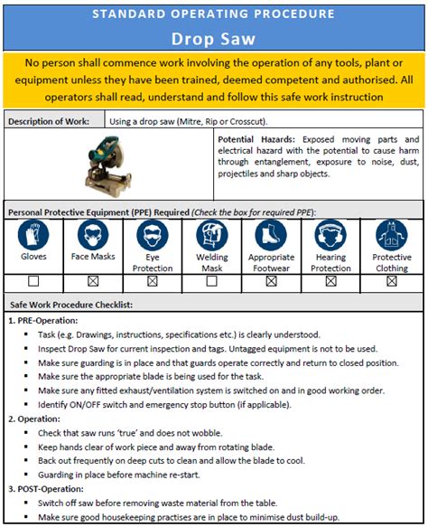 SOP Drop Saw Civil Construction Steel Fabrication Rail Safety