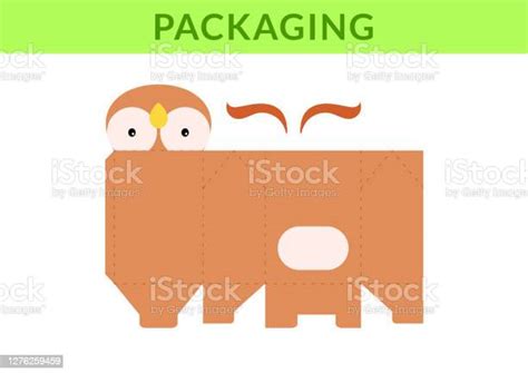 생일을위한 사랑스러운 Diy 파티 호의 상자 과자 사탕 작은 선물 빵집에 대한 귀여운 올빼미와 아기 샤워 소매 상자 청사진 템플릿 인쇄 컷아웃 접기 접착제 벡터 스톡