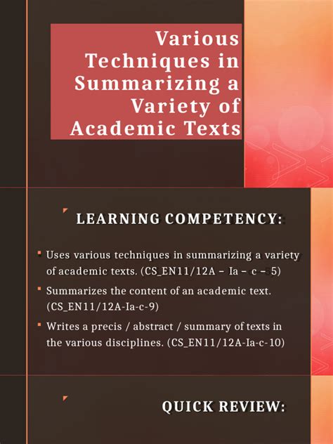 Various Techniques In Summarizing A Variousof Academic Texts Lesson 3 Pdf Tornadoes