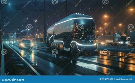 Exploring Future Potential Autonomous Trucks Revolutionizing Logistics In Realistic Image Stock