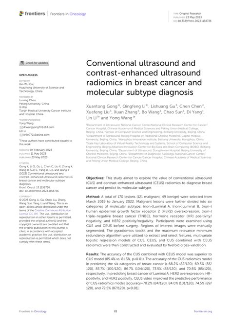 Pdf Conventional Ultrasound And Contrast Enhanced Ultrasound Radiomics In Breast Cancer And