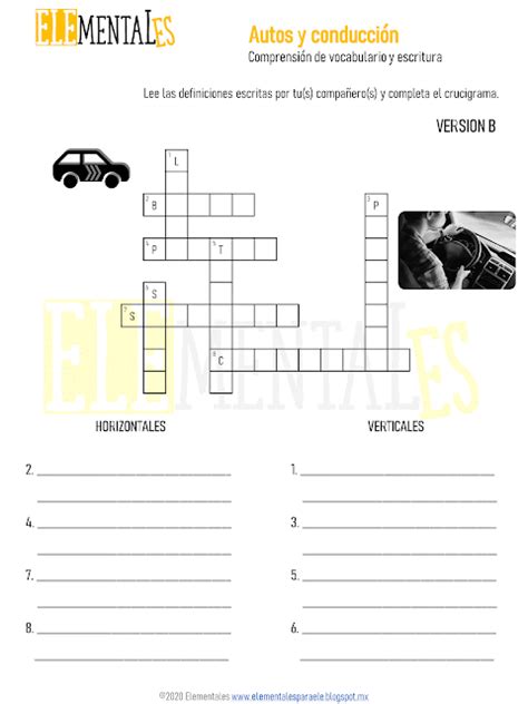 Escritura De Definiciones Para Crucigrama Autos Y Conducción