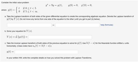 Solved Consider The Initial Value Problem Y 9y G T