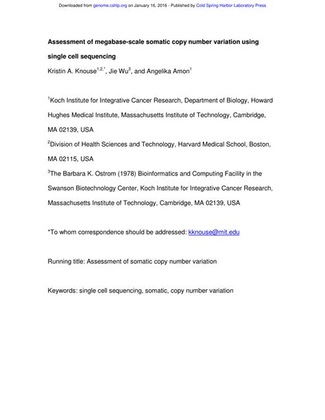 Pdf Assessment Of Megabase Scale Somatic Copy Number Variation Using