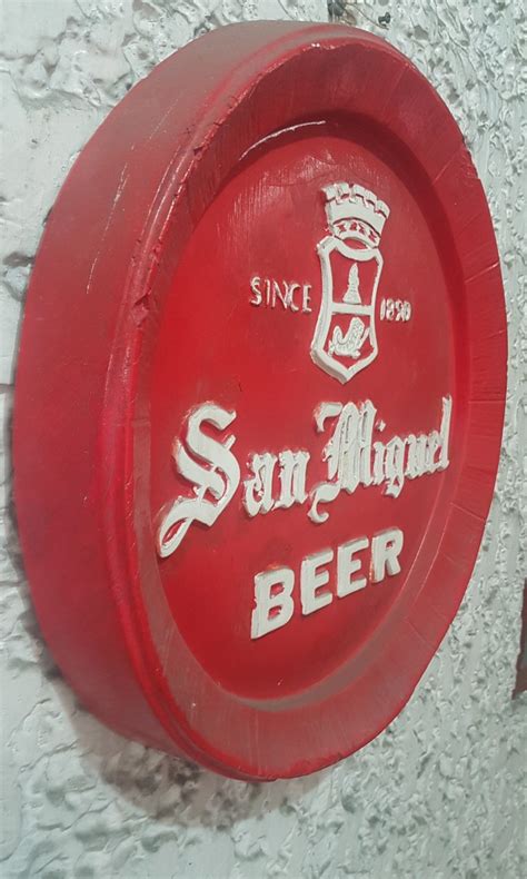 Vintage Embossed San Miguel Beer Wall Sign Round Signage Hobbies And Toys Memorabilia
