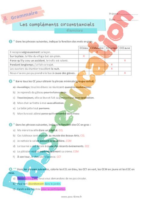 Les Compléments Circonstanciels Exercices De Grammaire Pour La 6ème Cycle 3 Pdf à Imprimer