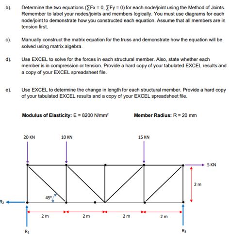 b Determine the two equations ΣFx ΣFy for each node joint using the Method of Joints