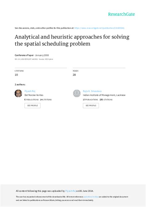 Pdf Spatial Scheduling Analytical And Heuristic Solutions