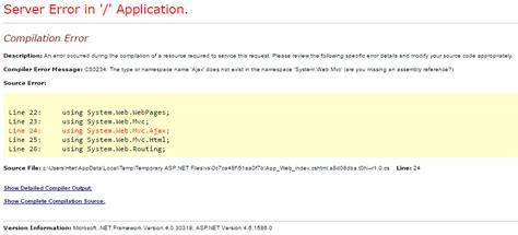 Ajax does not exist in the namespace System Web Mvc Error ဖစခင