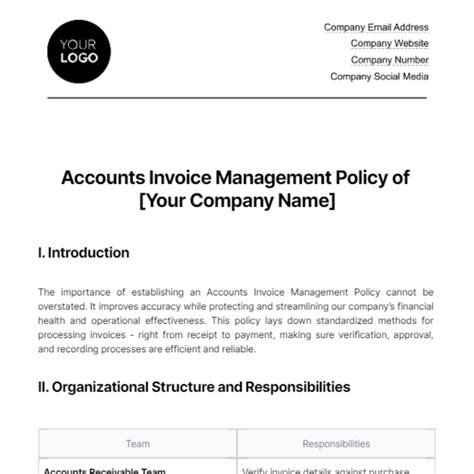 Accounts Invoice Management Policy Template Edit Online And Download