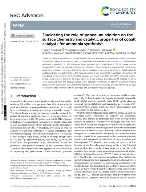 Pdf Elucidating The Role Of Potassium Addition On The Surface Chemistry And Catalytic