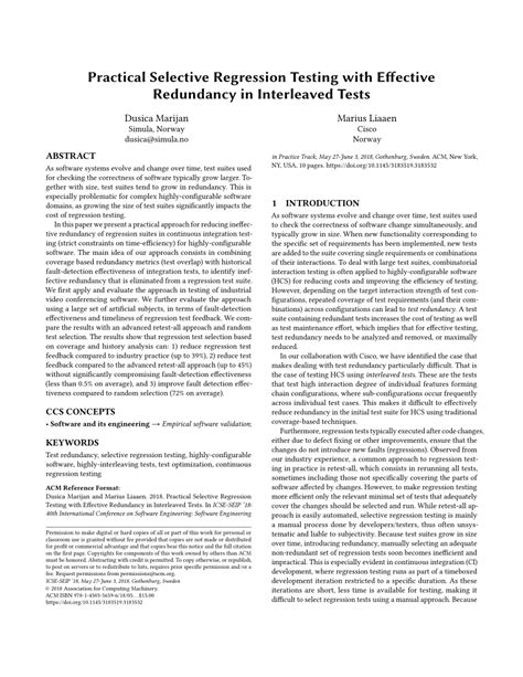 Pdf Practical Selective Regression Testing With Effective Redundancy In Interleaved Tests