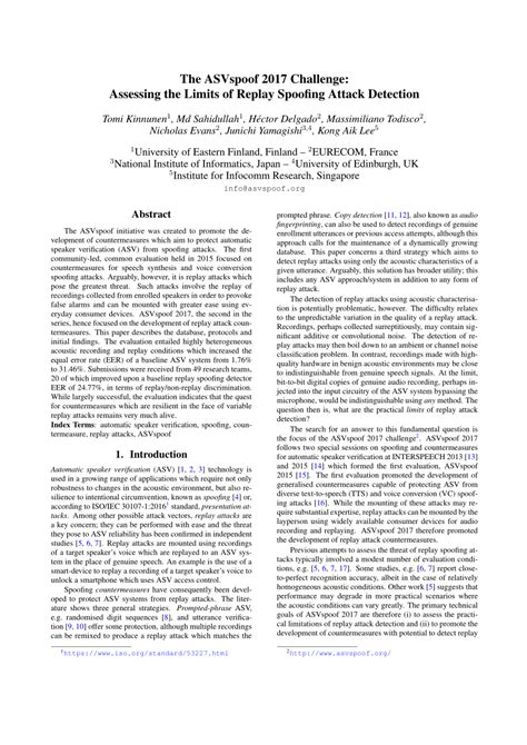 Pdf The Asvspoof 2017 Challenge Assessing The Limits Of Replay
