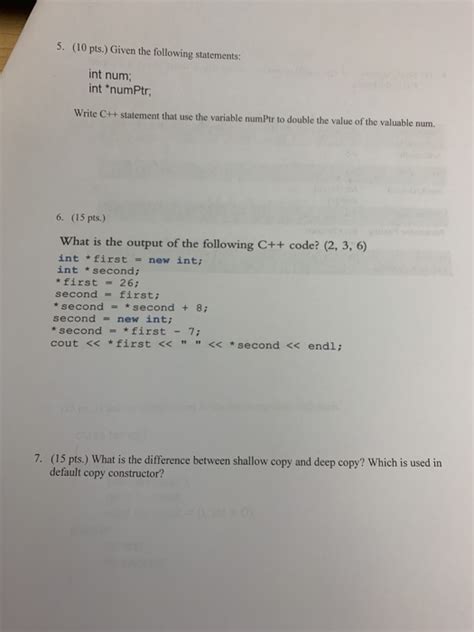 solved 5 10 pts given the following statements int num