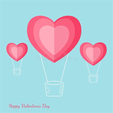 Happy Valentine`s Day Concept Of Love Heart Shape Hot Air Balloon