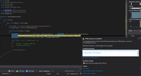 C Officeinteropworddocumentopen Throwing Comexception Stack