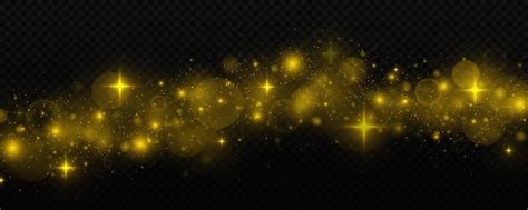 황금 불꽃과 별은 특별한 조명 효과를 반짝입니다 빛나는 마법의 먼지 입자 프리미엄 벡터