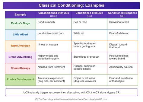 Classical Conditioning Key Terms Chart And Examples