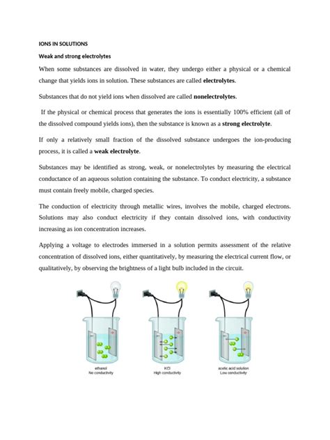 Ions In Solution Weak And Strong Electrolytes Pdf Electrolyte