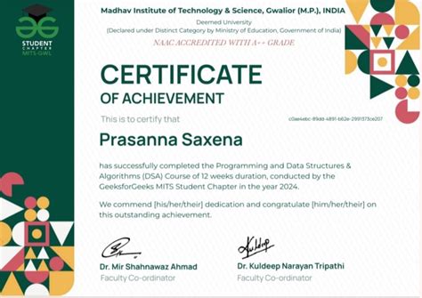 prasanna saxena on linkedin dsa certification mits