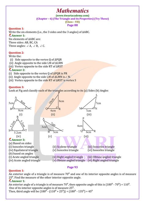 NCERT Solutions Class Mathematics Chapter Triangle Its Properties