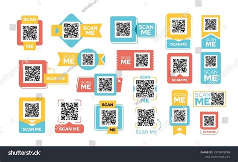 Colorful Qr Code Labels Scan Me Stock Vector Royalty Free 2571076269 Shutterstock