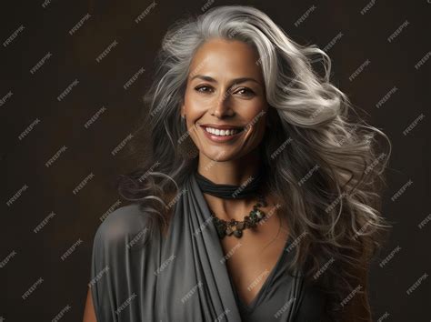 Premium Ai Image Woman With Long Thick Gray Hair