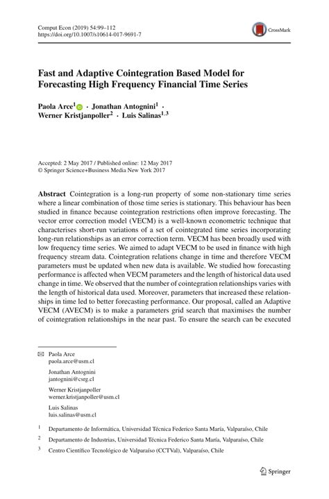 pdf fast and adaptive cointegration based model for forecasting high
