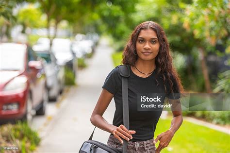 Portrait Of A Beautiful Young Australian Aboriginal Woman In The City