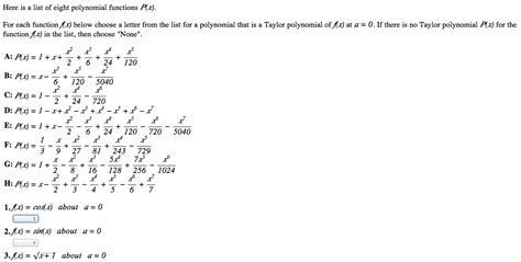 solved here is a list of eight polynomial functions p x