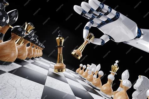 Premium Photo Robot Hand Artificial Intelligence Plays Chess Concept