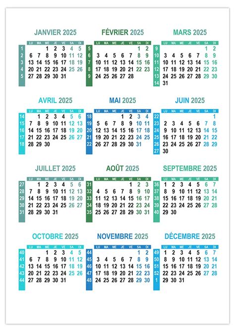 Calendrier 2025 Avec Numéros De Semaine Calendrier Su