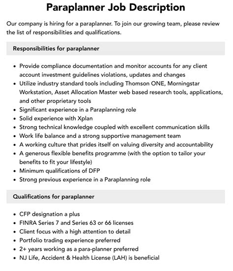 Paraplanner Job Description Velvet Jobs