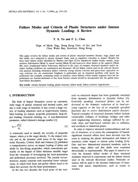 PDF Failure Modes And Criteria Of Plastic Structures Under Intense Dynamic Loading A Review