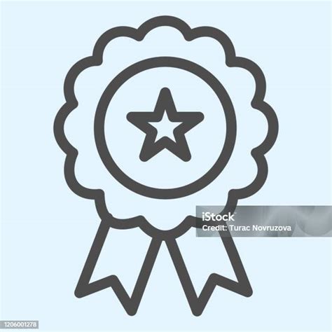 메달 선 아이콘입니다 중앙에 별 모양 리본 배지 스포츠 벡터 디자인 개념 흰색 배경에 윤곽 스타일 픽토그램 웹 및 응용