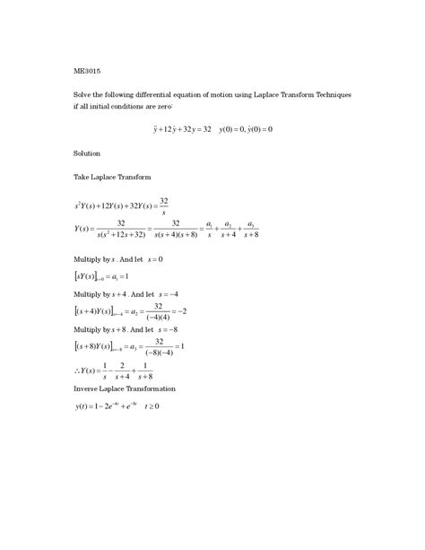 laplace transform solution system dynamics and control me 3015