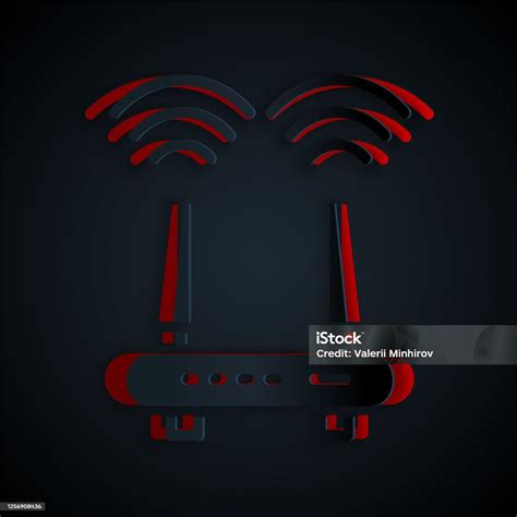 Paper Cut Router And Wifi Signal Icon Isolated On Black Background Wireless Ethernet Modem