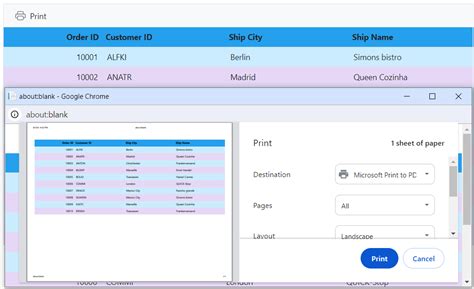 Print In Syncfusion ASP NET CORE Grid Component