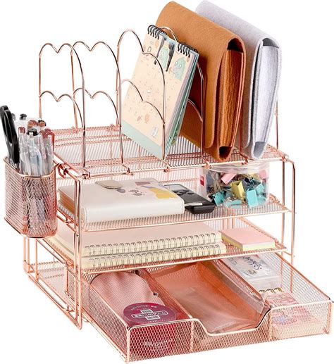 Bestalice Desk Organizers And Accessories 4 Tier Mesh Desk File Organizer With 5 Upright