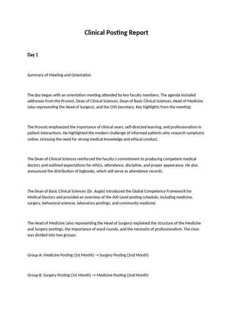Clinical Posting Report Overview Pdf Medicine Medical Specialties