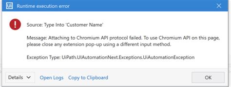 Getting This Error In Clicktype Into Activity Attaching To Chromium