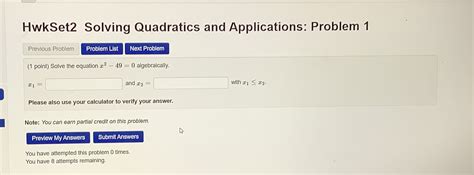 Solved Hwkset2 ﻿solving Quadratics And Applications Problem