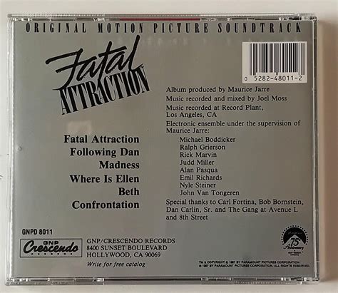 Fatal Attraction Maurice Jarre Original Motion Picture Soundtrack Cd 1987 Brand New Etsy