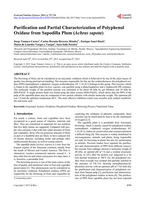 Pdf Purification And Partial Characterization Of Polyphenol Oxidase