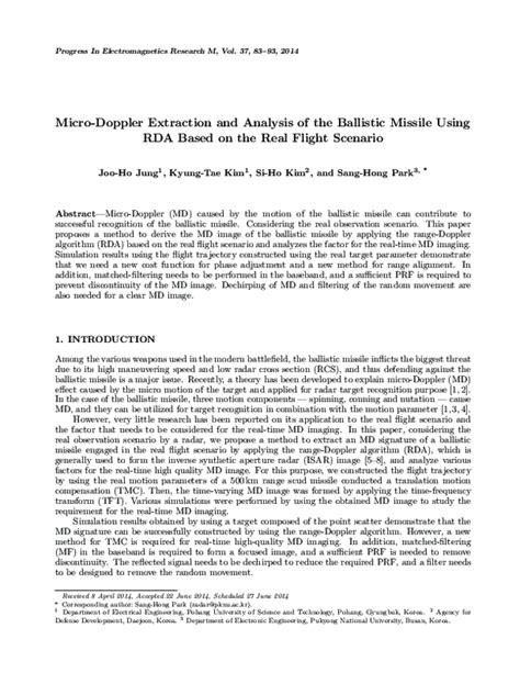 Pdf Micro Doppler Extraction And Analysis Of The Ballistic Missile Using Rda Based On The Real