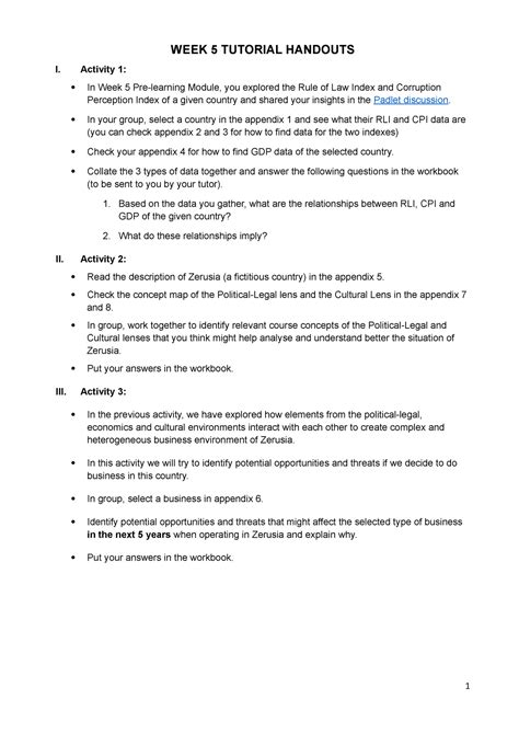 Week 5 Tutorial Handouts Week 5 Tutorial Handouts I Activity 1 In