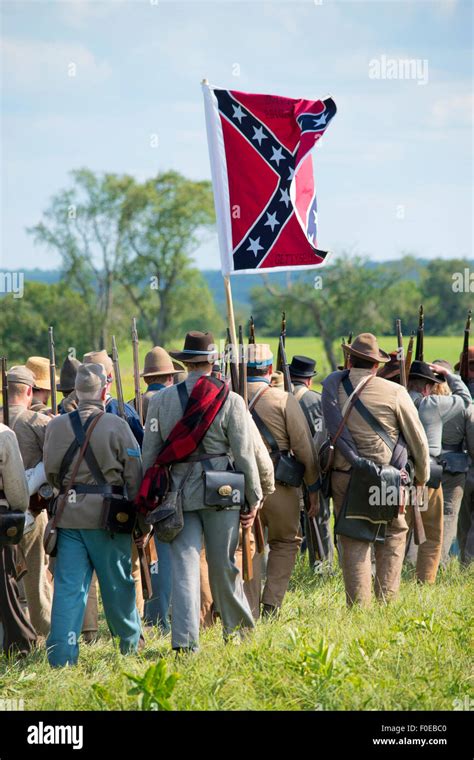 Gettysburg Reenactment Confederate Army Soldiers Marching With
