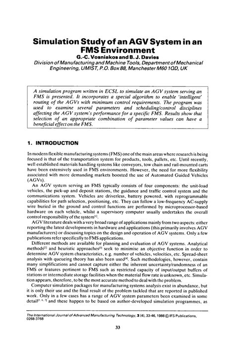 PDF Simulation Study Of An AGV System In An FMS Environment