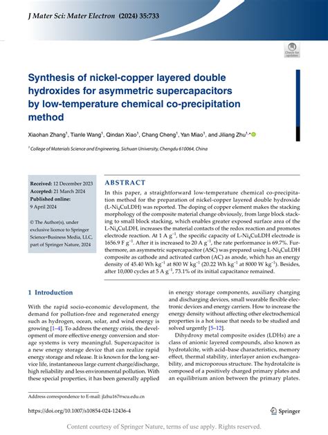 Synthesis Of Nickel Copper Layered Double Hydroxides For Asymmetric Supercapacitors By Low